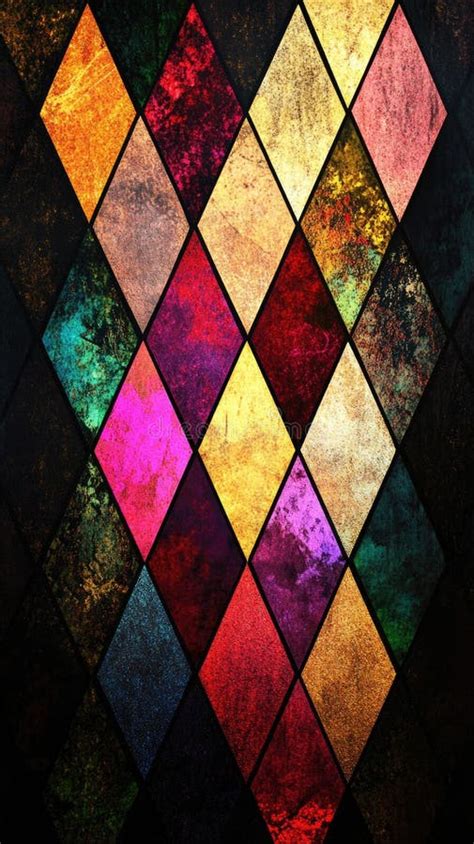 A Beautiful Multicolored Stained Glass Window Featuring A Diamond