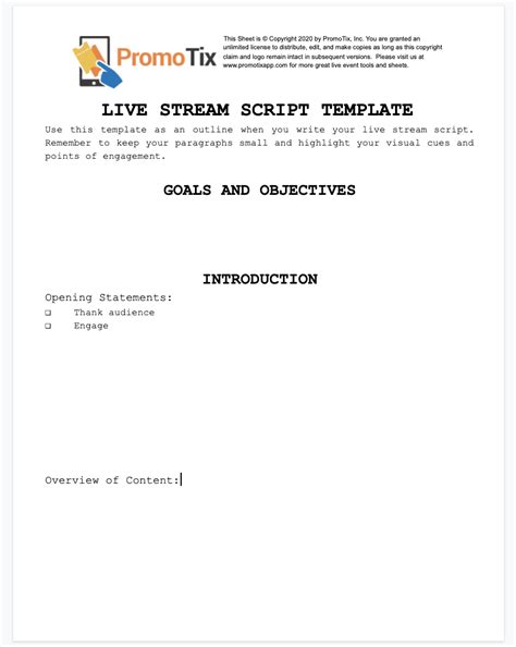 Download Free Live Stream Script Writing Template