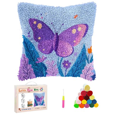 Diy Latch Hook Pillow Cover Kits Cartoon Butterfly And White Daisy