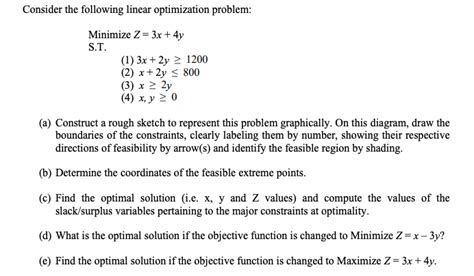 Solved Consider The Following Linear Optimization Problem