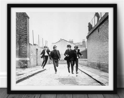 The Beatles Running In Hard Days Night Poster Black And White Photo