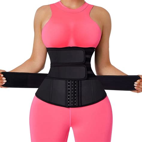 Feelingirl Womens Latex Waist Trainer Triple Belts Sports Waist Cincher With 3 Hook And Eye