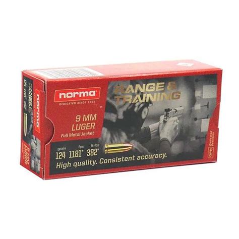 Discount Gun Mart Norma Range And Training 9mm 124 Gr Fmj 1181 Fps 50