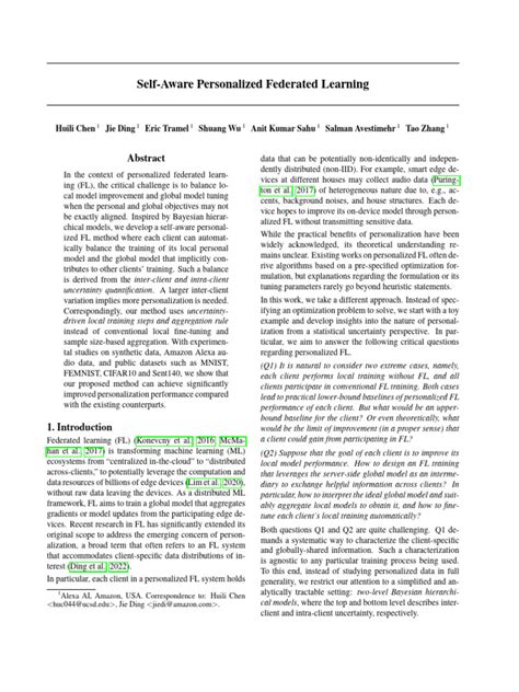Self Aware Personalized Federated Learning Pdf Variance Statistical Theory