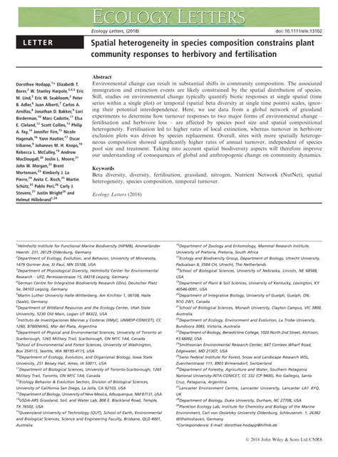 Pdf Spatial Heterogeneity In Species Composition Constrains Plant