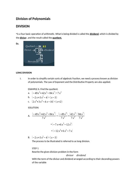 Division Of Polynomials Pdf