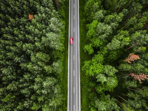 Red Car On The Road Aerial Photo Free Car Photo By Picjumbo