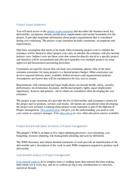 Doc Project Scope Statement For Project Managers