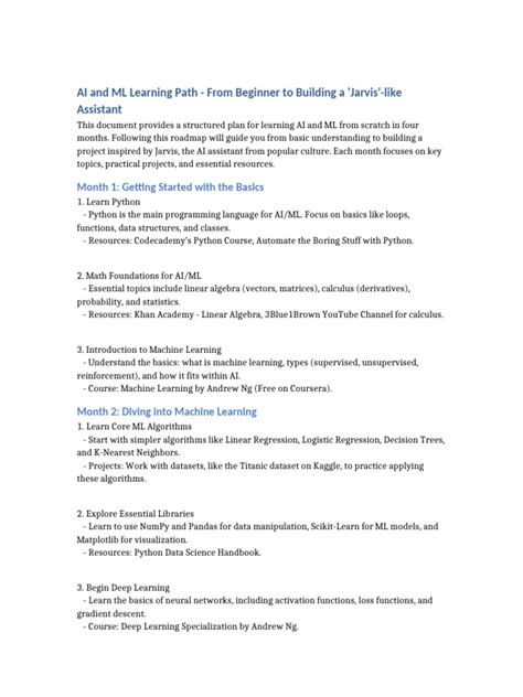Aiml Learning Path Build Your Jarvis Pdf Machine Learning