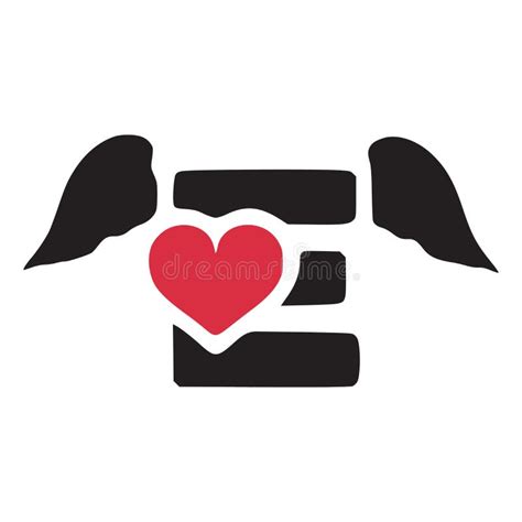 Letra E Con Alas Y Símbolo Del Corazón Ilustración Del Vector Ilustración De Romance Insignia