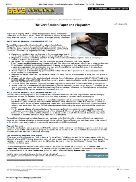 Aace International Certification Education Certifications Ccc Cce Pagename Plagiarism