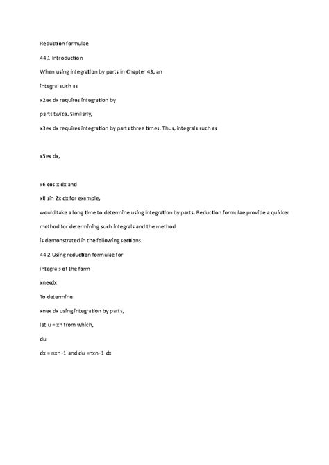 Reduction Formulae Introduction When Using Integration By Parts In