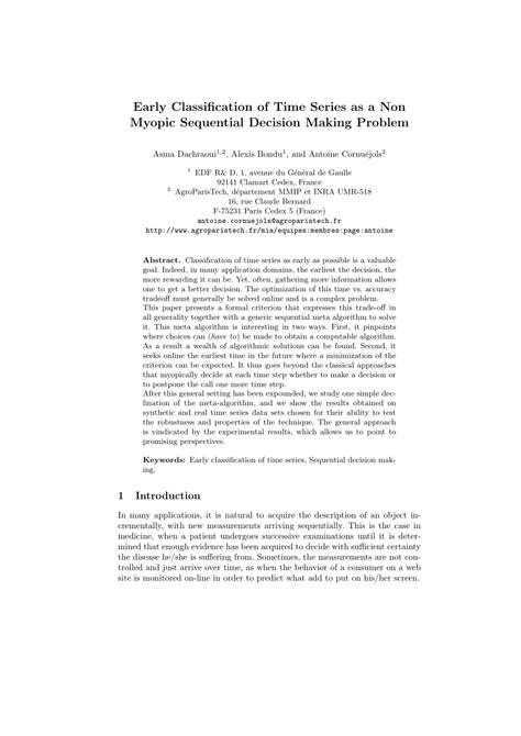 pdf early classification of time series as a non myopic sequential