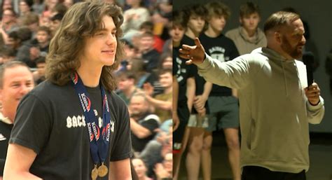 Frontenac High School Holds Rally To Celebrate Swimmer Nathan Troth