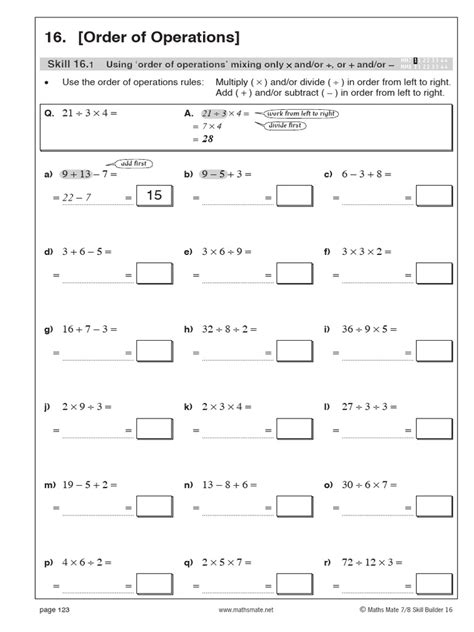 Skill Builder Order Of Operations Bodmas Pdf Mathematics Arithmetic