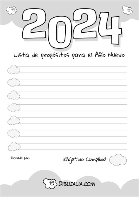 Lista De Propósitos Año Nuevo 2024 Dibujo 2864 Dibujalia