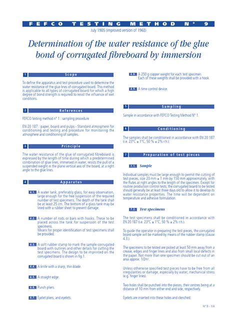 Water Bonding Test For Fefco 9 Pdf Adhesive Water