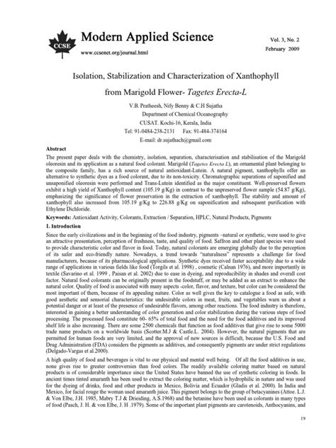 Xanthophyll Extraction From Marigold Petals Pdf Carotenoid