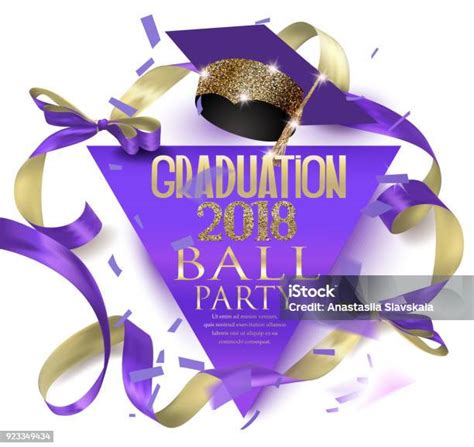 모자 리본 색종이와 졸업 2018 볼 파티 벡터 일러스트 레이 션 0명에 대한 스톡 벡터 아트 및 기타 이미지 0명