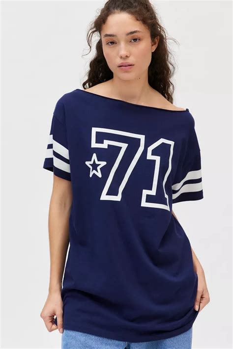 71 Jersey Graphic Off The Shoulder T Shirt Dress Urban Outfitters