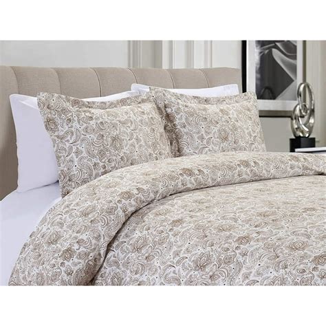 Mocassi 3 Piece Duvet Set Paisley Design Comforter Cover With Corner Ties And Button Closure