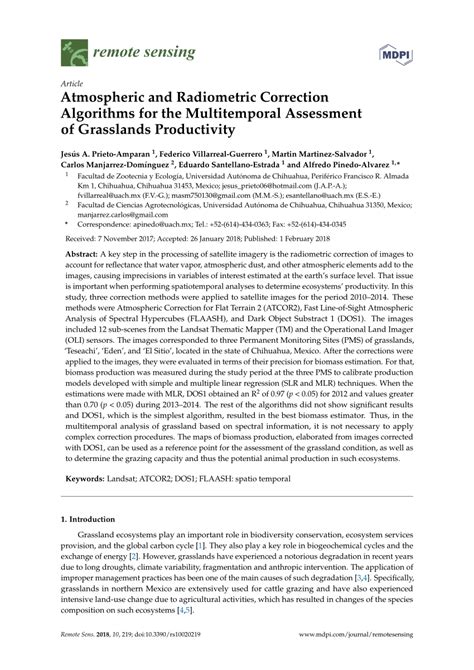 Pdf Atmospheric And Radiometric Correction Algorithms For The Multitemporal Assessment Of