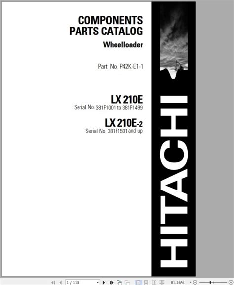 Hitachi Wheel Loader Lx210e Component Parts Catalog P42k E1 1