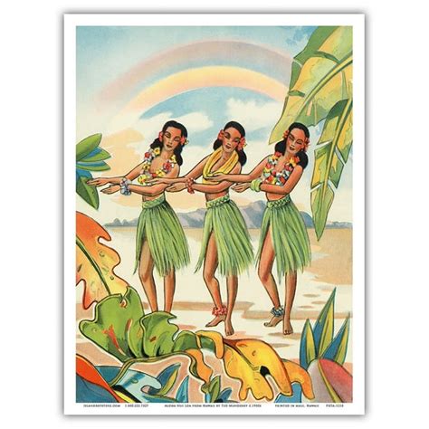 Aloha Nui Loa From Hawaii Hula Girls Vintage Hawaiian Airbrush Art
