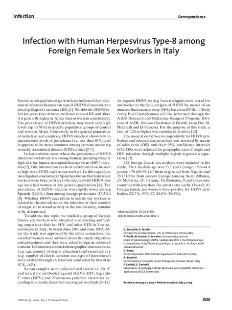 Pdf Infection With Human Herpesvirus Type 8 Among Foreign Female Sex