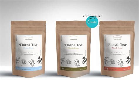 Custom Tea Packaging Label Editable Natural Product Labels Tea Bag And Tea Pouch Labels Canva