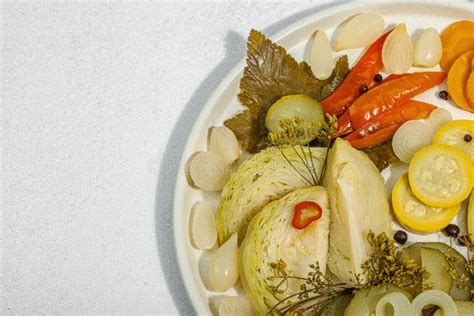 Assorted Fermented Vegetables Probiotics Healthy Food Vitamins Stock