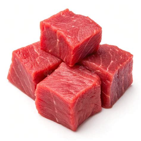 Fresh Red Cube Meat Isolated On White Background Stock Illustration
