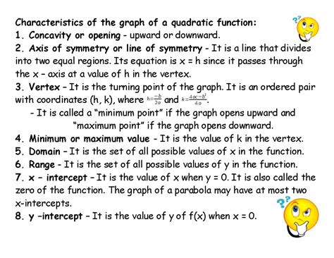 Ims Summary Chemistry Characteristics Of The Graph Of A Quadratic