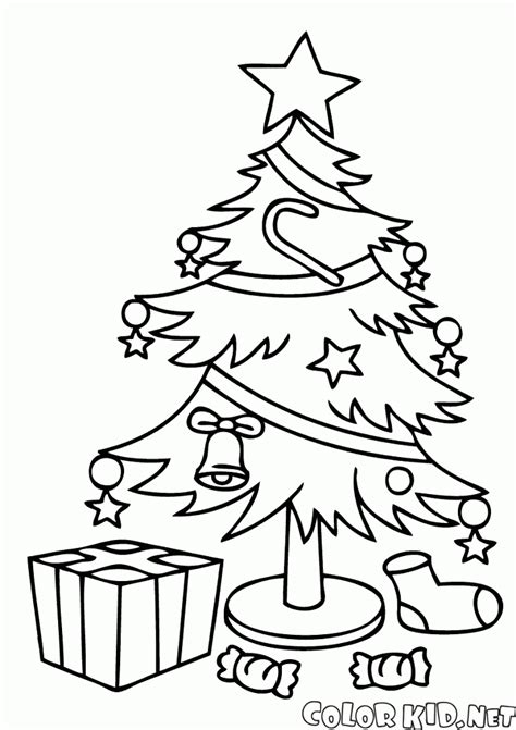 ぬりえ クリスマスツリーの下にプレゼント