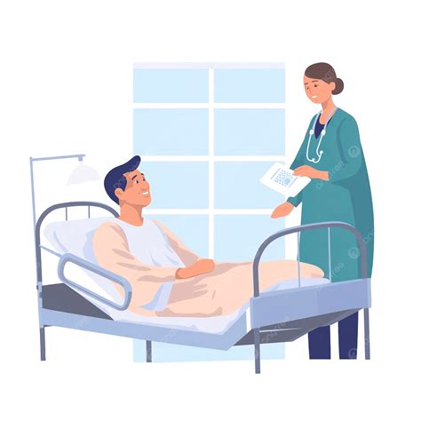 Patient On The Hospital Bed And Doctor Visitor Graphic Png Illustration