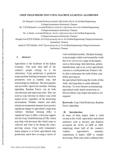 Crop Yield Prediction Using Machine Learning Algorithm Pdf Machine