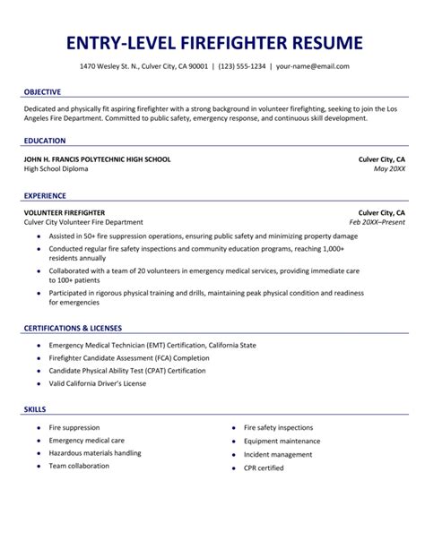 3 Firefighter Resume Examples And Writing Tips For 2024