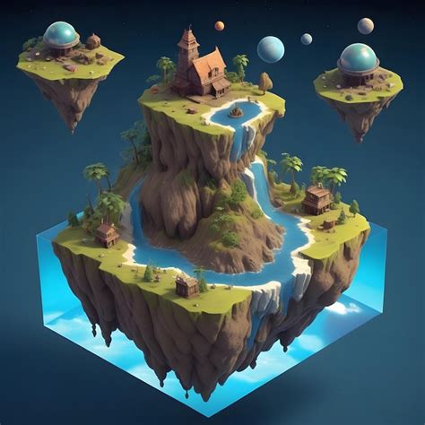 Isometric View Game Asset Floating Island 3d Creative Concept Art