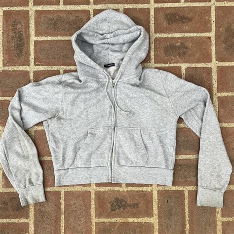 Brandy Melville Cropped Grey Hoodie Zip Up One Depop