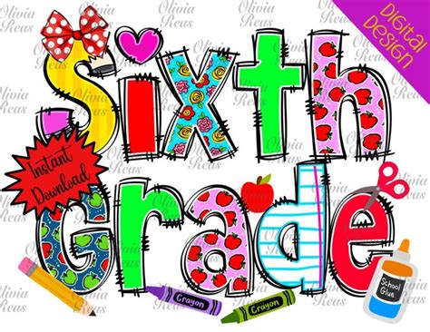 Sixth Grade Girl Design Png School Grade Png Digital Design Instant