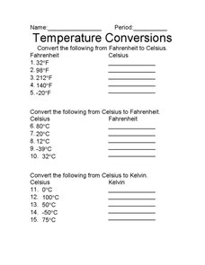 Temperature Conversions Worksheet For 6th 10th Grade Lesson Planet