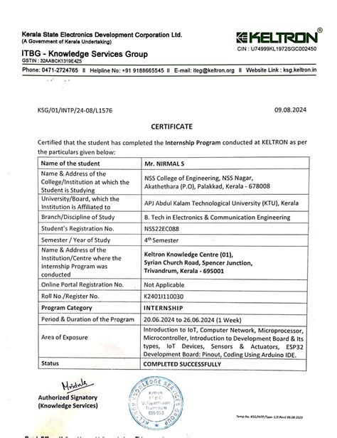 Nirmal S On Linkedin Keltron Internship Iot
