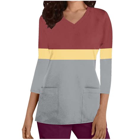 Tfeoqry Womens V Neck Scrubs Casual Color Block Medical Nursing