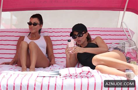 Kourtney Kardashian Sexy In A White One Piece Swimsuit On The Beach In Miami Aznude