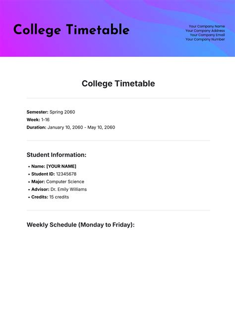 Free Timetable Template To Edit Online