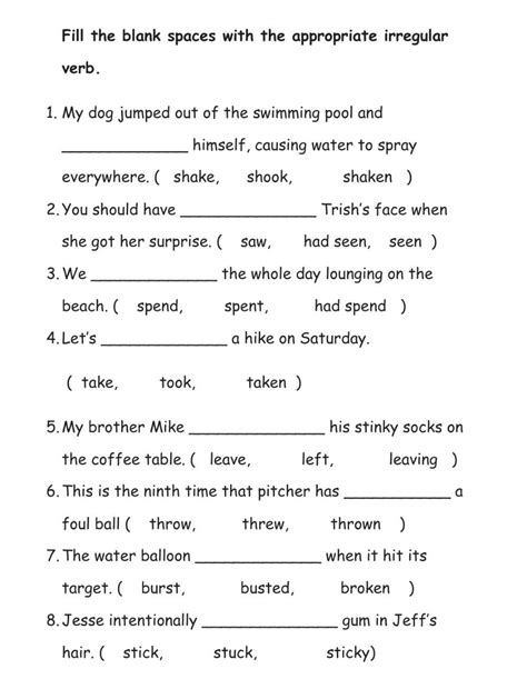 Irregular Verbs Online Exercise For Grade 2