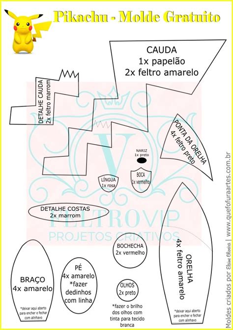 Eu Amo Artesanato Pikachu Com Molde