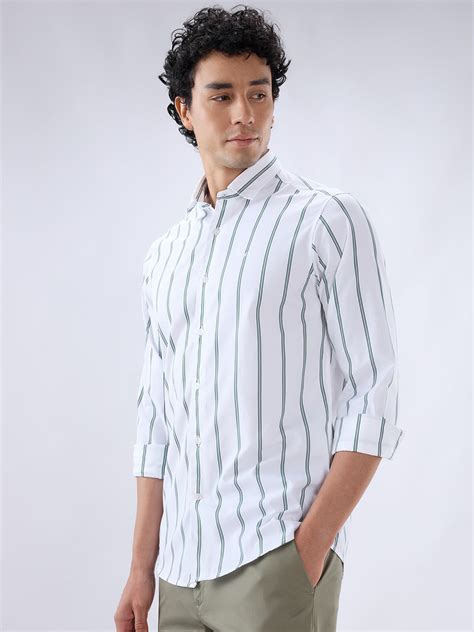 Colorplus Men Green Slim Fit Stripe Casual Shirt Myraymond