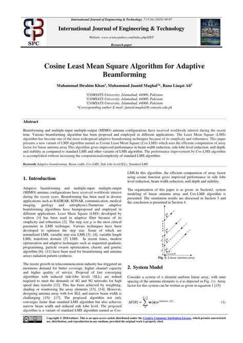 Pdf Cosine Least Mean Square Algorithm For Adaptive Beamforming