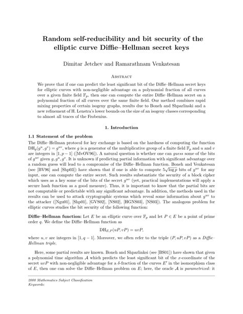 pdf random self reducibility and bit security of the elliptic curve